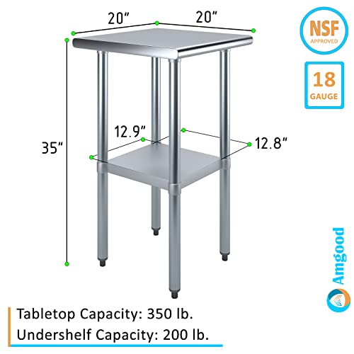 AmGood Stainless Steel Work Table | Metal Utility Table (Stainless Steel Table, 20" Long x 20" Deep)