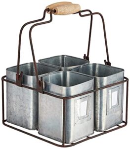 colonial tin works metal four tin organizer with handles, 9” x 9” x 5½”, galvanized gray green rust