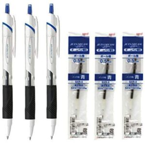 uni-ball jetstream extra fine point retractable roller ball pens,-rubber grip type -0.5mm-blue ink- 3 pens & 3 pens refills value set (with our shop original product description)