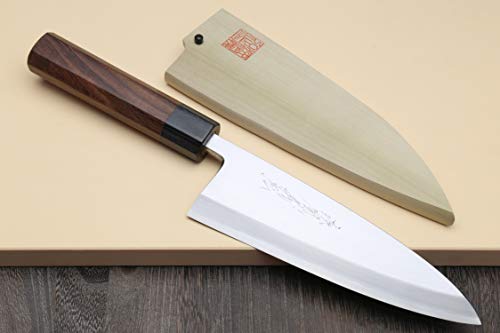 Yoshihiro Ginsanko High Carbon Stainless Steel Mizu Yaki Hongasumi Deba Japanese Fillet Chef Knife 6.5inch (165mm)