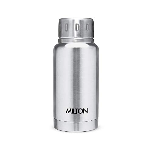 Milton Thermosteel Elfin 160, Vacuum Insulated Flask, 160 ml | 5.4 oz | Hot & Cold Water Bottle, 18/8 Stainless Steel, Compact Flask, Durable Body, BPA Free, Leak-Proof Simple Screw Lid | Silver