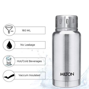 Milton Thermosteel Elfin 160, Vacuum Insulated Flask, 160 ml | 5.4 oz | Hot & Cold Water Bottle, 18/8 Stainless Steel, Compact Flask, Durable Body, BPA Free, Leak-Proof Simple Screw Lid | Silver