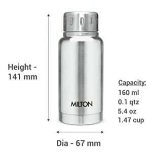 Milton Thermosteel Elfin 160, Vacuum Insulated Flask, 160 ml | 5.4 oz | Hot & Cold Water Bottle, 18/8 Stainless Steel, Compact Flask, Durable Body, BPA Free, Leak-Proof Simple Screw Lid | Silver