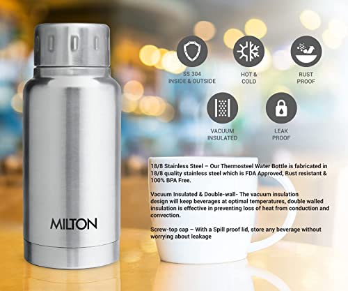 Milton Thermosteel Elfin 160, Vacuum Insulated Flask, 160 ml | 5.4 oz | Hot & Cold Water Bottle, 18/8 Stainless Steel, Compact Flask, Durable Body, BPA Free, Leak-Proof Simple Screw Lid | Silver