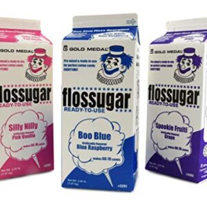 Cotton Candy Floss Sugar-Blue Raspberry, Pink Vanilla & Grape-1/2 Gallon-three Pack