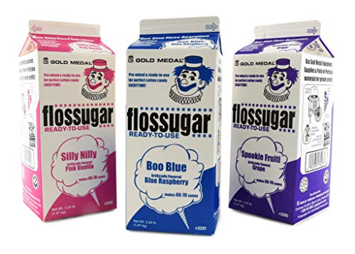 Cotton Candy Floss Sugar-Blue Raspberry, Pink Vanilla & Grape-1/2 Gallon-three Pack