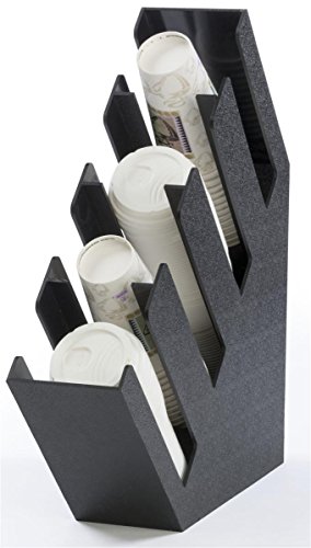 Coffee Cup Dispenser and Organizer, Lid Holder, 4 Compartments (Black, ABS Plastic)