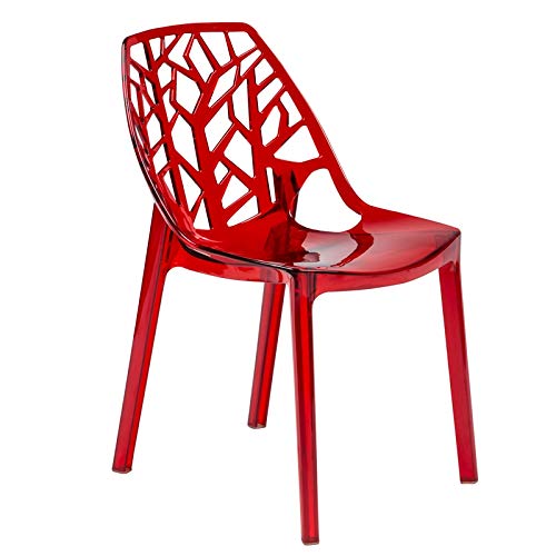 LeisureMod Modern Cornelia Dining Chair, Transparent Red