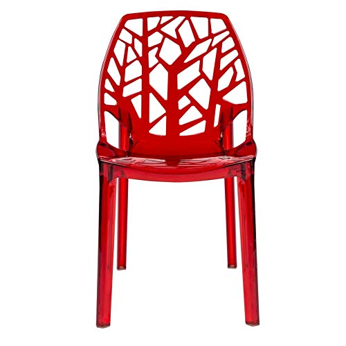 LeisureMod Modern Cornelia Dining Chair, Transparent Red