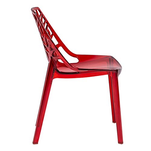 LeisureMod Modern Cornelia Dining Chair, Transparent Red