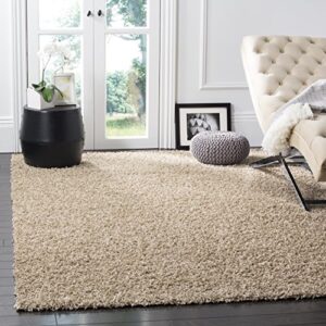 safavieh athens shag collection area rug - 8' x 10', beige, non-shedding & easy care, 1.5-inch thick ideal for high traffic areas in living room, bedroom (sga119g)