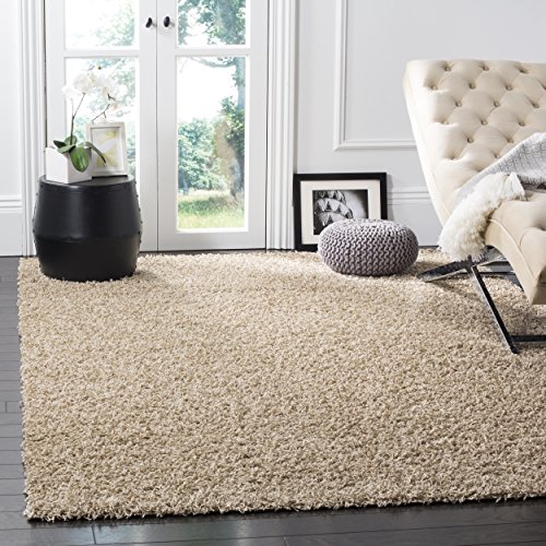 SAFAVIEH Athens Shag Collection Area Rug - 8' x 10', Beige, Non-Shedding & Easy Care, 1.5-inch Thick Ideal for High Traffic Areas in Living Room, Bedroom (SGA119G)