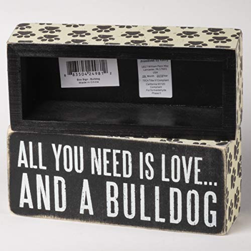 Primitives by Kathy Paw Print Trimmed Box Sign, 2.5-Inch by 6-Inch, Bulldog