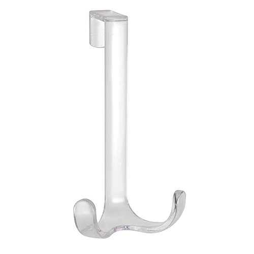 InterDesign Clarity Adjustable Over Door Double Organizer Hook for Coats, Hats, Robes, Clothes or Towels, Clear