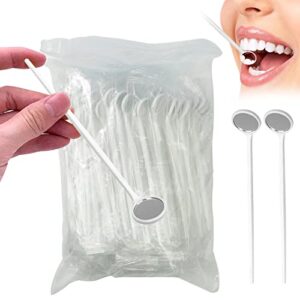 ezgo 100pcs dental mouth oral teeth mirrors shiny handle with free protective packing, every mirror individually packed (pack of 100)