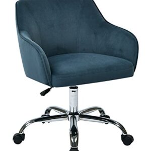 OSP Home Furnishings Bristol Adjustable Extra Plush Swivel Home Office Task Chair with Polished Chrome Base, Atlantic Blue Velvet