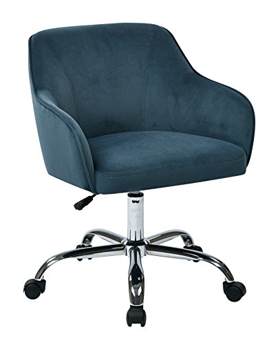 OSP Home Furnishings Bristol Adjustable Extra Plush Swivel Home Office Task Chair with Polished Chrome Base, Atlantic Blue Velvet