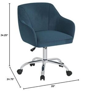 OSP Home Furnishings Bristol Adjustable Extra Plush Swivel Home Office Task Chair with Polished Chrome Base, Atlantic Blue Velvet