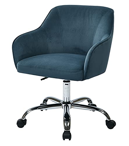 OSP Home Furnishings Bristol Adjustable Extra Plush Swivel Home Office Task Chair with Polished Chrome Base, Atlantic Blue Velvet