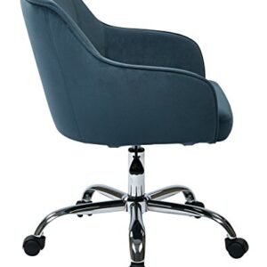 OSP Home Furnishings Bristol Adjustable Extra Plush Swivel Home Office Task Chair with Polished Chrome Base, Atlantic Blue Velvet