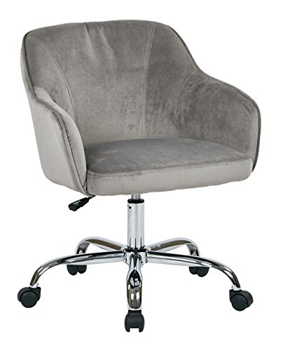 OSP Home Furnishings Bristol Adjustable Extra Plush Swivel Home Office Task Chair with Polished Chrome Base, Charcoal Grey Velvet