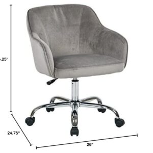 OSP Home Furnishings Bristol Adjustable Extra Plush Swivel Home Office Task Chair with Polished Chrome Base, Charcoal Grey Velvet