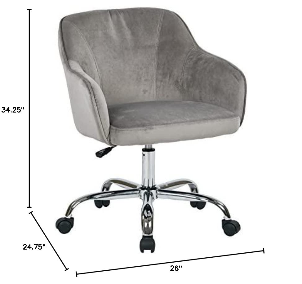 OSP Home Furnishings Bristol Adjustable Extra Plush Swivel Home Office Task Chair with Polished Chrome Base, Charcoal Grey Velvet