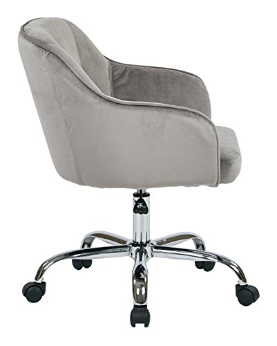 OSP Home Furnishings Bristol Adjustable Extra Plush Swivel Home Office Task Chair with Polished Chrome Base, Charcoal Grey Velvet