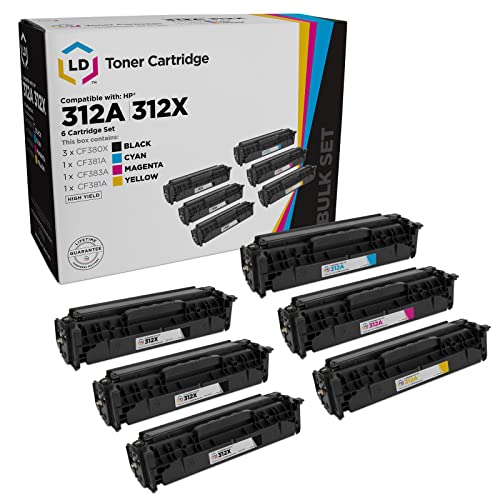 LD Remanufactured Toner Cartridge Replacements for HP 312X High Yield & HP 312A (3 Black, 1 Cyan, 1 Magenta, 1 Yellow, 6-Pack)