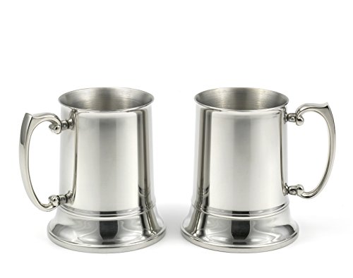 StainlessLUX 77362 2-piece Brilliant Double-walled Stainless Steel Large Beer Mug Set (16 Oz) - Quality StainlessLUX Barware for Your Enjoyment