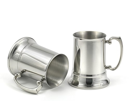 StainlessLUX 77362 2-piece Brilliant Double-walled Stainless Steel Large Beer Mug Set (16 Oz) - Quality StainlessLUX Barware for Your Enjoyment