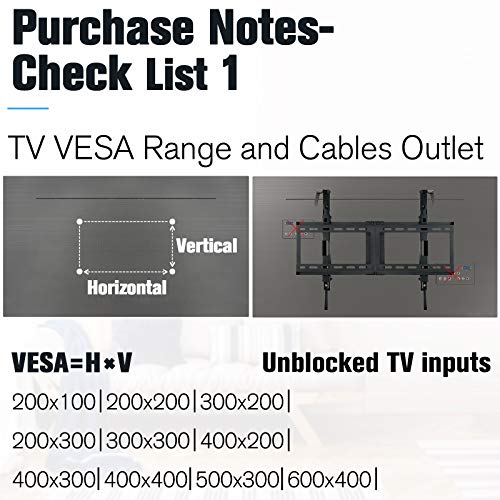 Mounting Dream Tilt TV Wall Mount TV Bracket for Most of 42-70 Inches TV, TV Mount Tilt up to 20 Degrees with VESA 200x100 to 600x400mm and Loading 132 lbs, Fits 16", 18", 24" Studs MD2165-LK