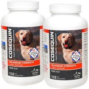 nutramax cosequin maximum strength joint health supplement for dogs - with glucosamine, chondroitin, and msm, 2 pack, 264 total chewable tablets