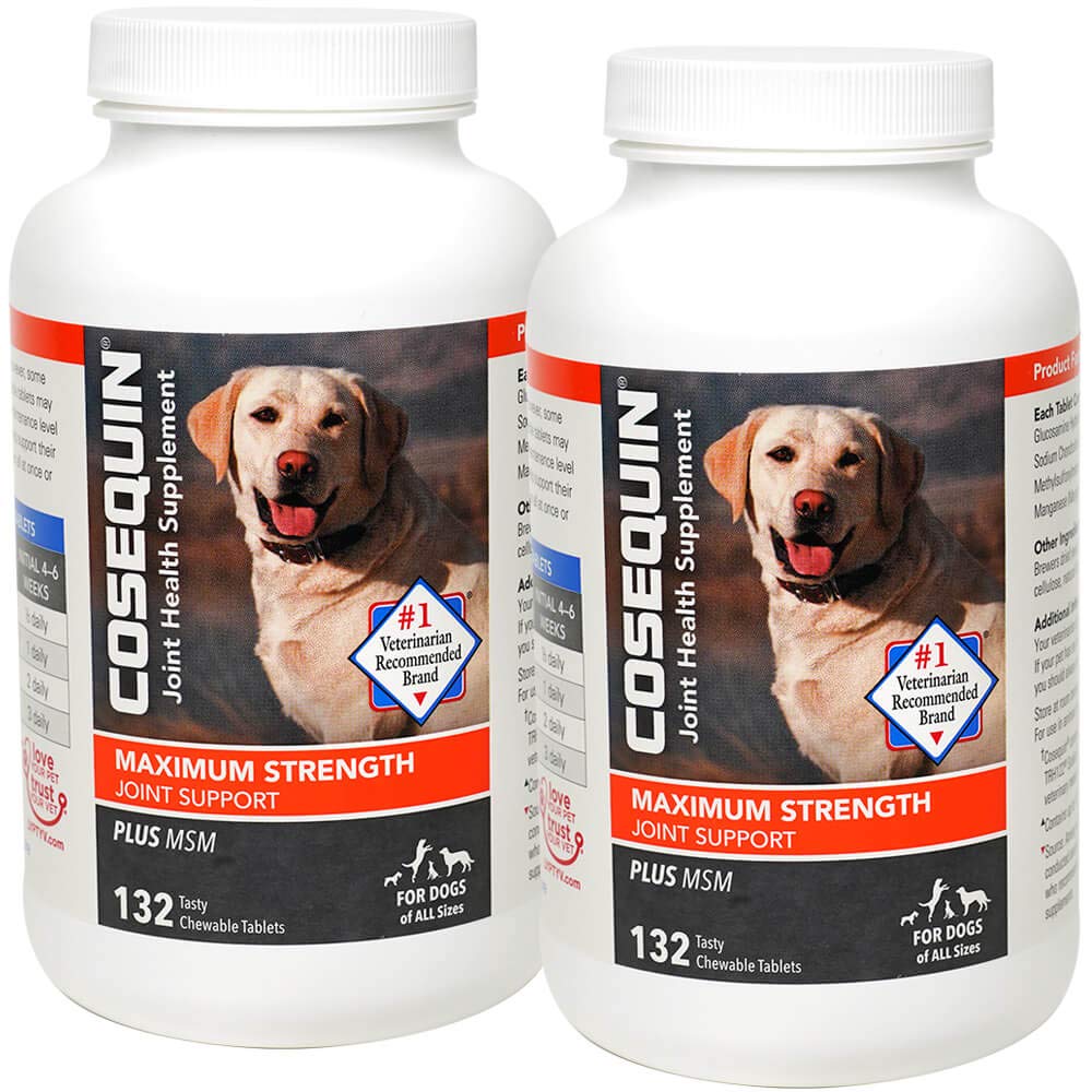 Nutramax Cosequin Maximum Strength Joint Health Supplement for Dogs - With Glucosamine, Chondroitin, and MSM, 2 Pack, 264 Total Chewable Tablets