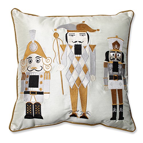 Pillow Perfect Embroidered Nutcrackers Throw Pillow, 16.5" x 16.5", Gold