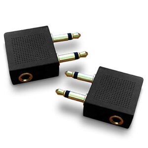 gold plated airplane flight headphone adapters (pack of 2) | allows you to use your earphones with all in-flight media systems | this airline plane headset converter enables great sound on all planes