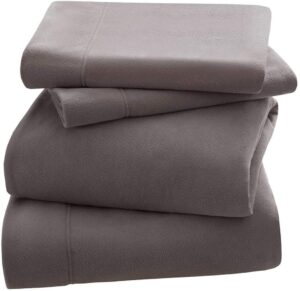 peak performance 3m scotchgard micro fleece bed sheet set wrinkle and stain resistant, soft plush sheets with 14" deep pocket, cold season cozy bedding-set, matching pillow case, queen, grey, 4 piece