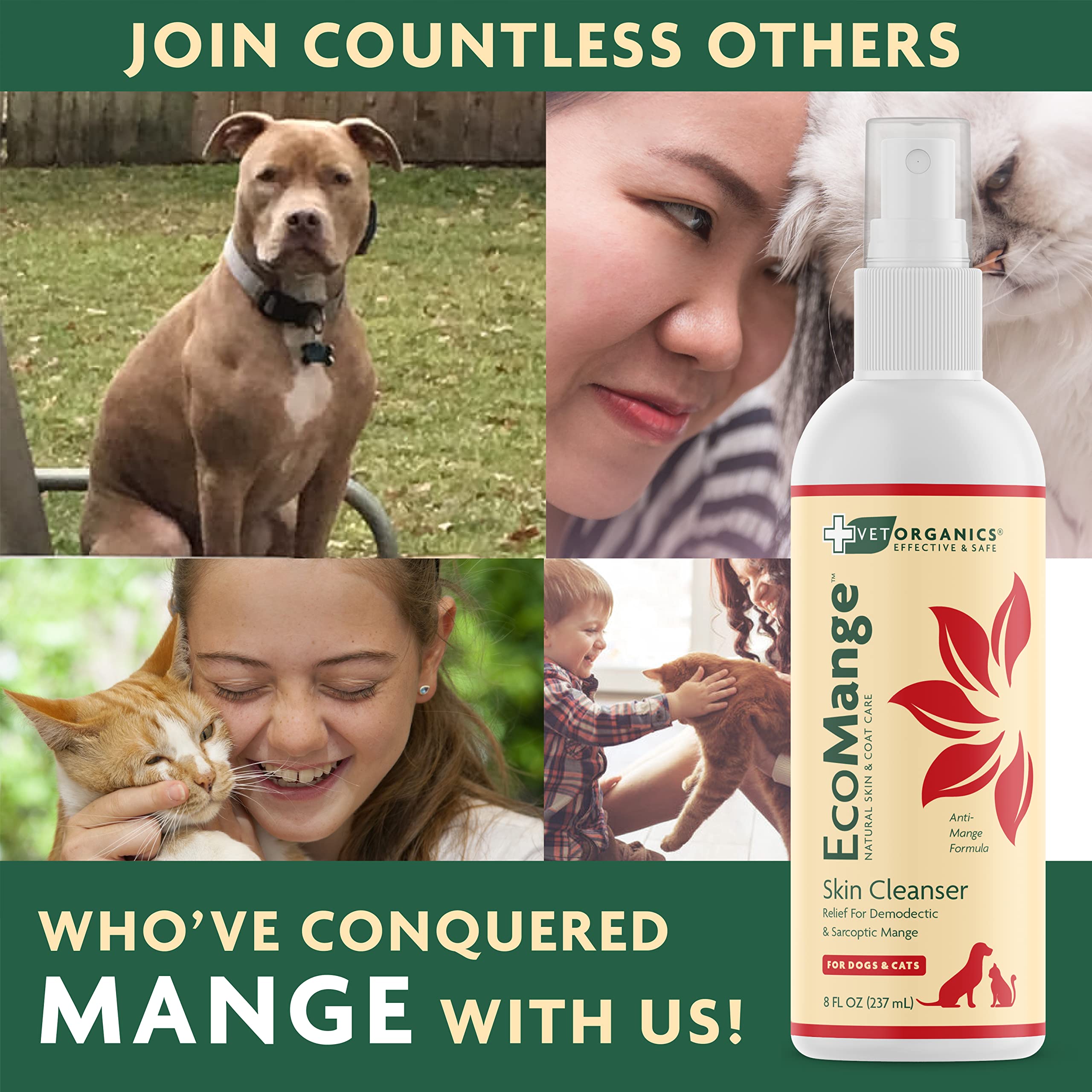 EcoMange Mange Relief for Dogs & Cats – 8 Oz. Cat & Dog Itch Relief, Sarcoptic & Demodectic Mite Spray – Herbal Extract & Essential Oil Itch Relief for Dogs – Natural Cat & Dog Sprays by Vet Organics