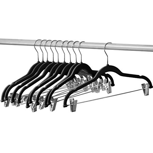 Home-it 10 Pack Skirt Hangers with Clips Black Velvet Hangers Use for Skirt Clothes Hangers - Felt Pants Hangers Ultra Thin Non Slip