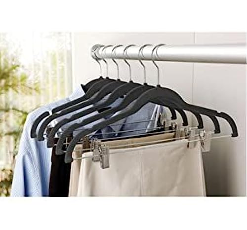 Home-it 10 Pack Skirt Hangers with Clips Black Velvet Hangers Use for Skirt Clothes Hangers - Felt Pants Hangers Ultra Thin Non Slip