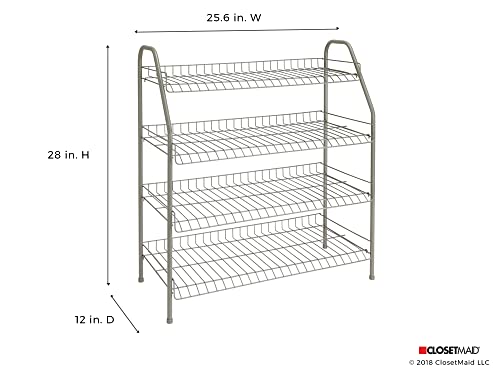 ClosetMaid 4-Tier Wire Shoe Rack Organizer, Nickel Finish, Easy to Assemble, Holds 12 Pairs, for Closet, Bedroom with Sturdy Design