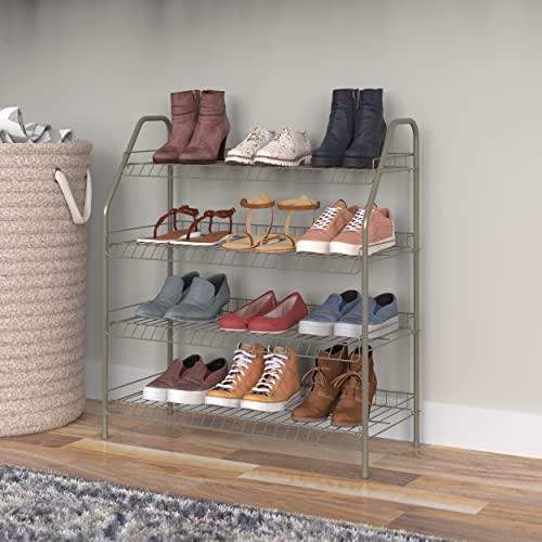 ClosetMaid 4-Tier Wire Shoe Rack Organizer, Nickel Finish, Easy to Assemble, Holds 12 Pairs, for Closet, Bedroom with Sturdy Design