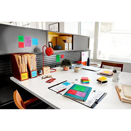 Post-it Super Sticky Notes, 3x3 in, 15 Pads, 2x the Sticking Power, Energy Boost, Bright Colors (Orange, Pink, Blue, Green), Recyclable (654-24SSAU-CP)