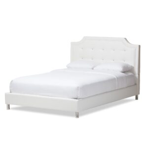 baxton studio bbt6376-white-queen bed with upholstered headboard, queen, white