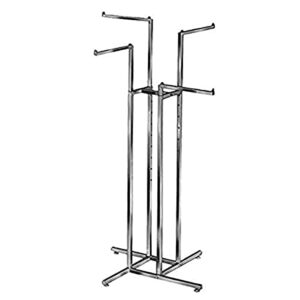 clothing rack – heavy duty chrome 4 way rack, adjustable height arms, square tubing, perfect for clothing store display with 4 straight arms