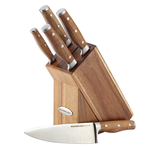 Rachael Ray Cucina 6-Piece Japanese Stainless Steel Knife Block Set with Acacia Handles