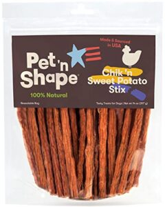 pet 'n shape chik 'n sweet potato stix – made and sourced in the usa- natural healthy dog treats, 14 ounce