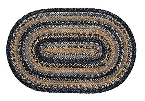 IHF Home Decor |River Shale Premium Braided Collection | Primitive, Rustic, Country, Farmhouse Style | Jute/Cotton | 30 Days Risk Free | Accent Rug/Door Mat | Blue, Black, Tan | 22"x72" Oval