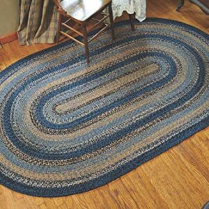 IHF Home Decor |River Shale Premium Braided Collection | Primitive, Rustic, Country, Farmhouse Style | Jute/Cotton | 30 Days Risk Free | Accent Rug/Door Mat | Blue, Black, Tan | 22"x72" Oval