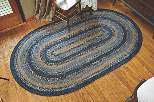 IHF Home Decor |River Shale Premium Braided Collection | Primitive, Rustic, Country, Farmhouse Style | Jute/Cotton | 30 Days Risk Free | Accent Rug/Door Mat | Blue, Black, Tan | 22"x72" Oval